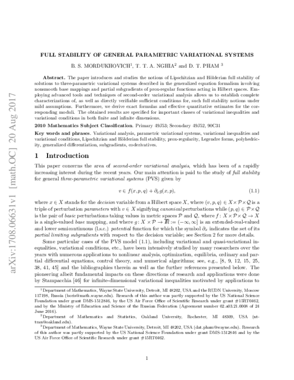 (PDF) Full Stability of General Parametric Variational Systems