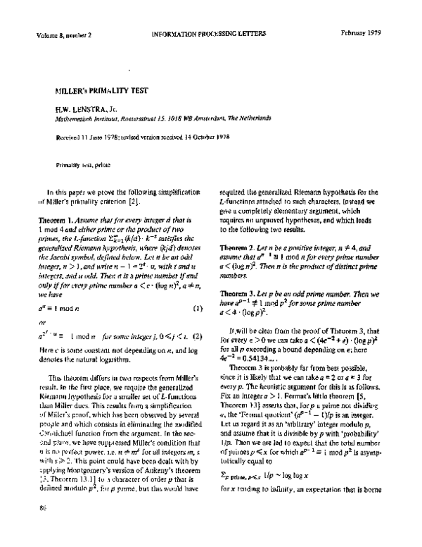 (PDF) Miller's primality test