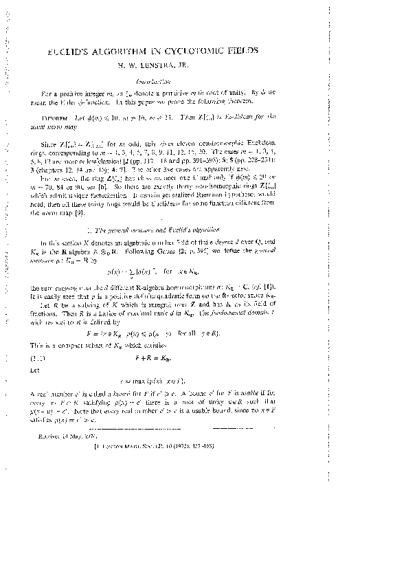 Pdf Euclids Algorithm In Cyclotomic Fields