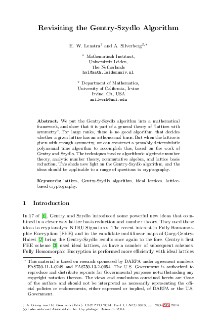 (PDF) Revisiting the Gentry-Szydlo Algorithm