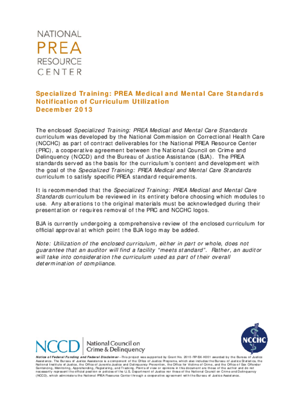(PDF) Specialized Training: PREA Medical and Mental Care Standards ...
