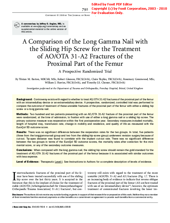 (PDF) A comparison of the long gamma nail with the sliding hip screw ...