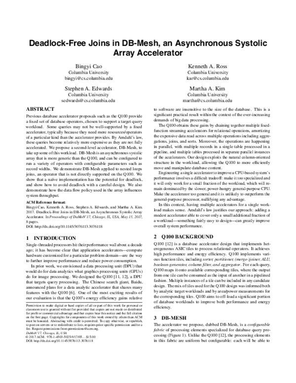 (PDF) Deadlock-free joins in DB-mesh, an asynchronous systolic array accelerator