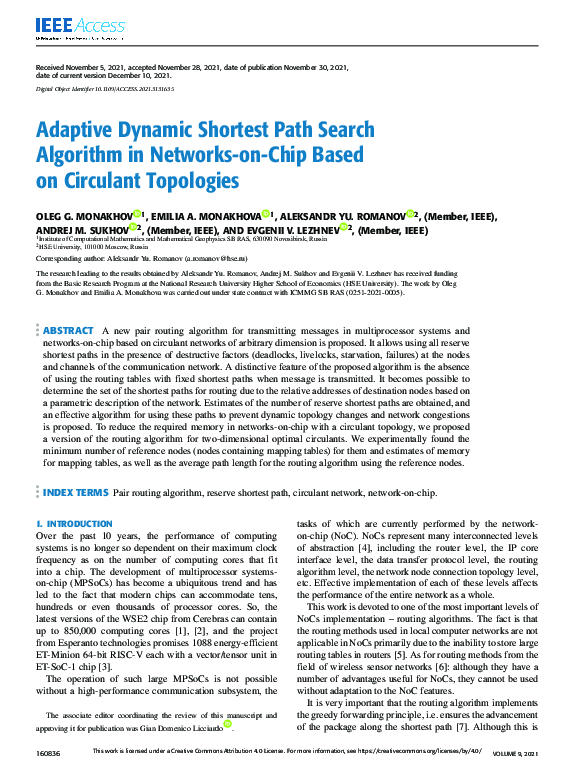 Pdf Adaptive Dynamic Shortest Path Search Algorithm In Networks On Chip Based On Circulant