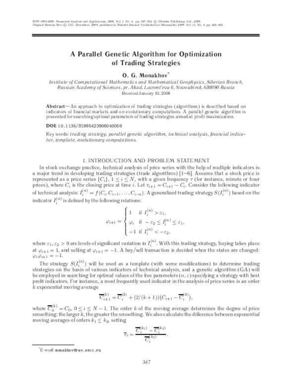 (PDF) A parallel genetic algorithm for optimization of trading strategies (PDF) A parallel genetic algorithm for optimization of trading strategies
