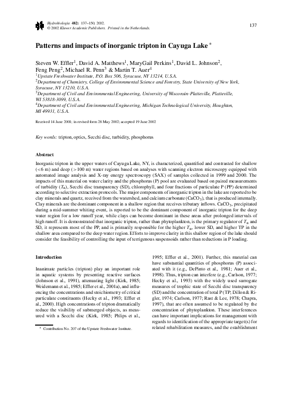(PDF) Patterns and impacts of inorganic tripton in Cayuga Lake | MG ...
