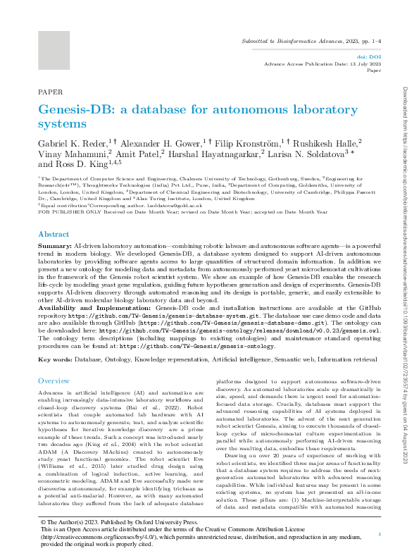 (PDF) Genesis-DB: a database for autonomous laboratory systems