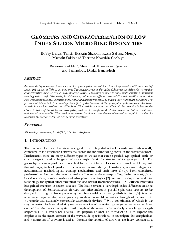 (PDF) Geometry and Characterization of Low Index Silicon Micro Ring ...