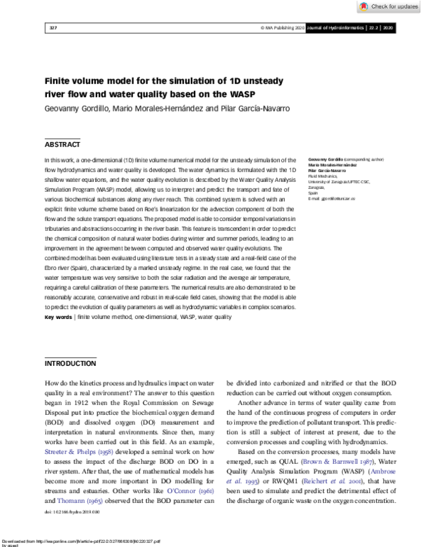 (PDF) Finite volume model for the simulation of 1D unsteady river flow ...