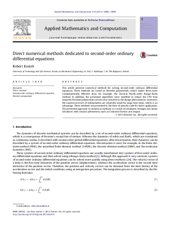 (PDF) Direct numerical methods dedicated to second-order ordinary ...