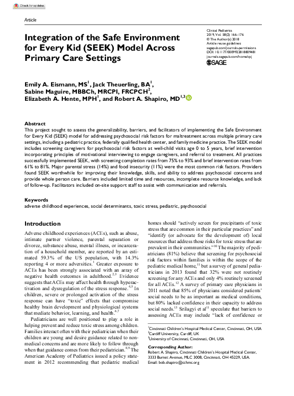 (PDF) Integration of the Safe Environment for Every Kid (SEEK) Model ...