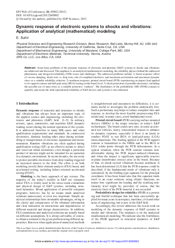 (PDF) Dynamic response of electronic systems to shocks and vibrations: Application of analytical ...