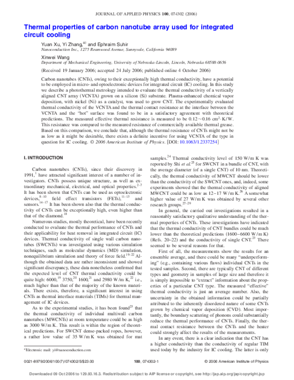 (PDF) Thermal properties of carbon nanotube array used for integrated ...