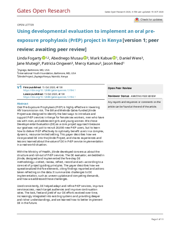 (PDF) Using developmental evaluation to implement an oral pre-exposure ...