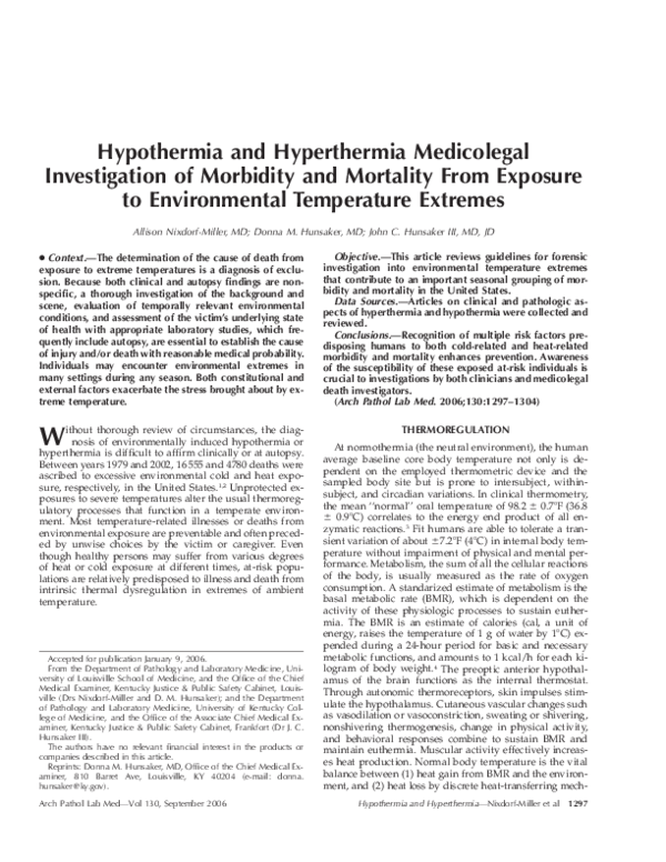 (PDF) Hypothermia and Hyperthermia Medicolegal Investigation of ...