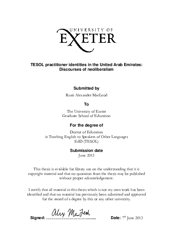 TESOL practitioner identities in the United Arab Emirates : discourses ...