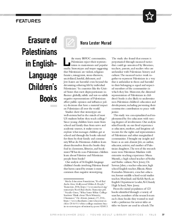 (PDF) Erasure of Palestinians in English-Language Children's Books