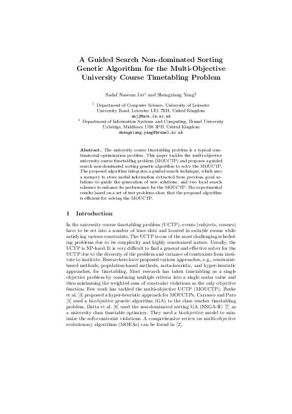 Pdf A Guided Search Non Dominated Sorting Genetic Algorithm For The Multi Objective University 