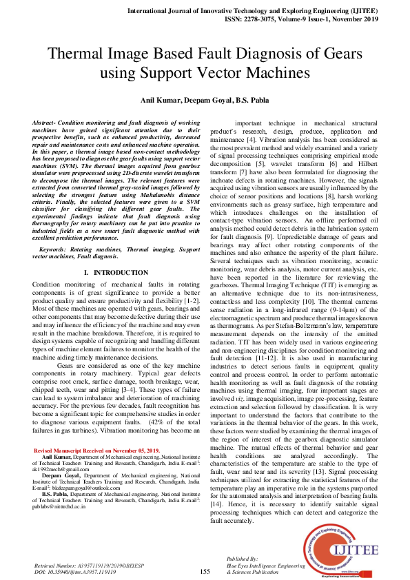 Pdf Thermal Image Based Fault Diagnosis Of Gears Using Support Vector Machines Bs Pabla
