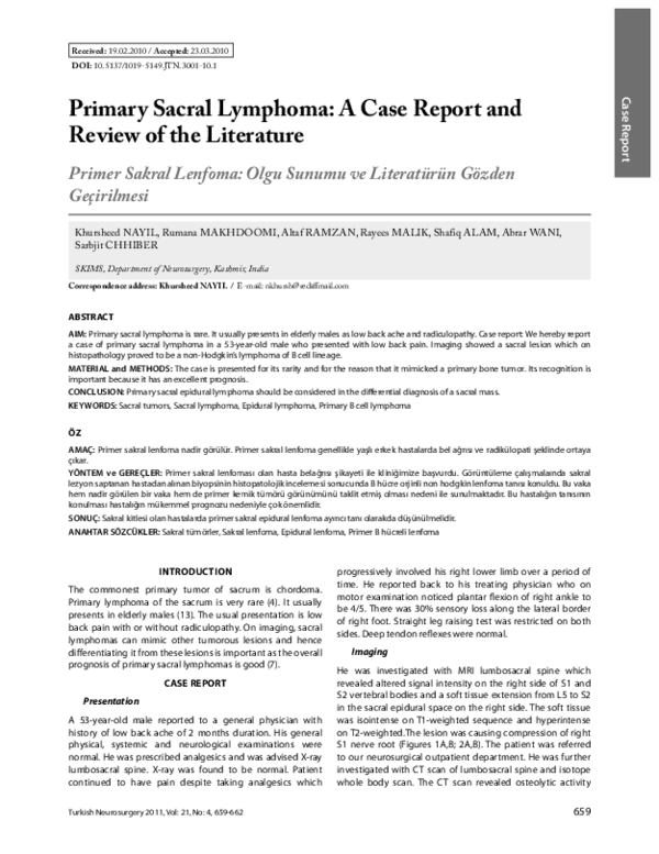 (PDF) Primary sacral lymphoma: a case report and review of the literature