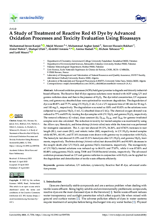 (PDF) A Study of Treatment of Reactive Red 45 Dye by Advanced Oxidation ...