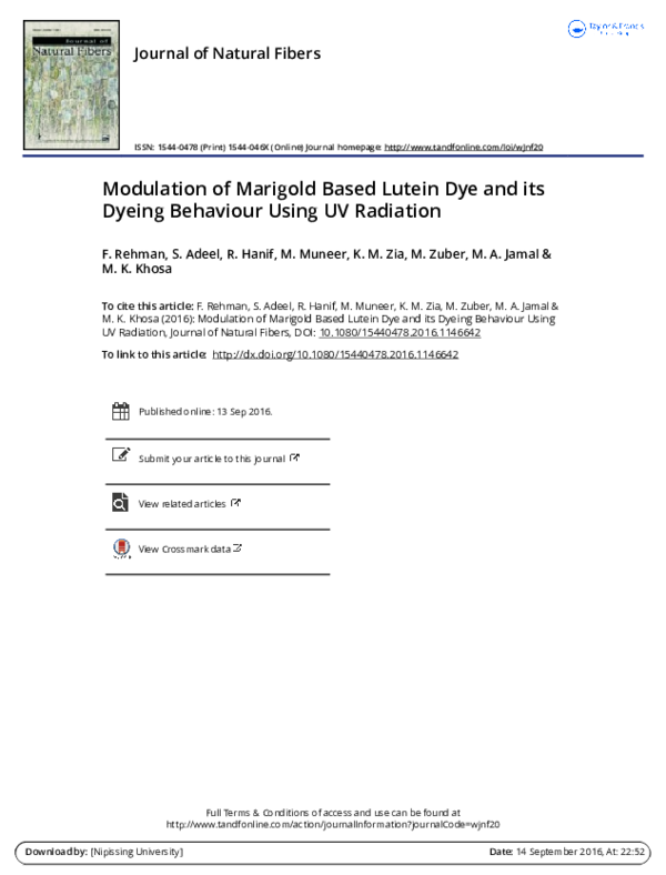 (PDF) Modulation of Marigold Based Lutein Dye and its Dyeing Behaviour ...