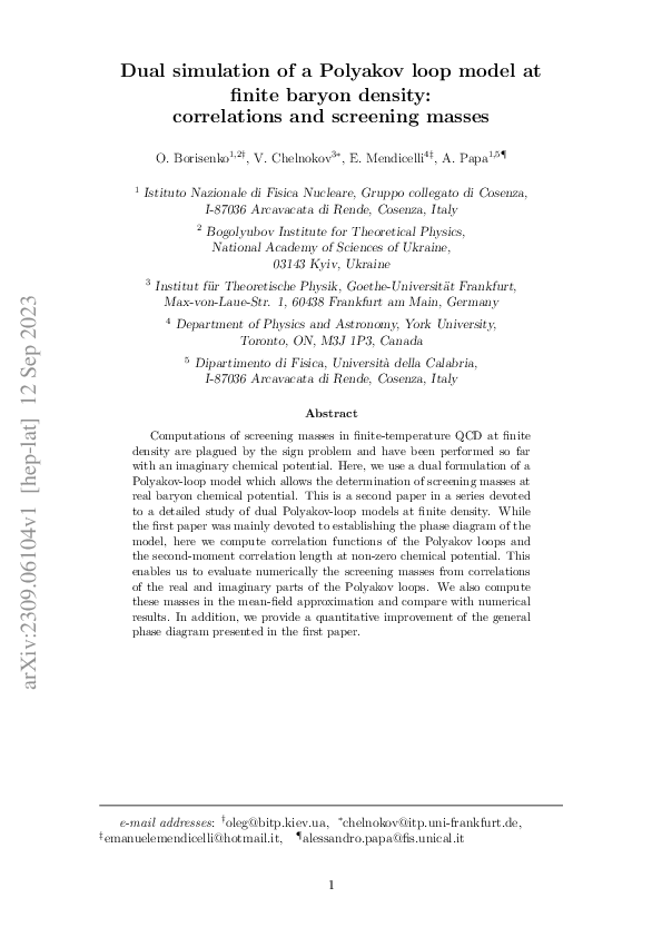 (PDF) Dual simulation of a Polyakov loop model at finite baryon density: correlations and ...