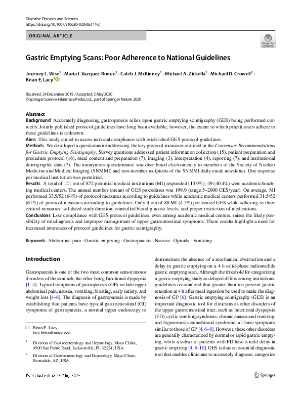 (PDF) Gastric Emptying Scans: Poor Adherence to National Guidelines