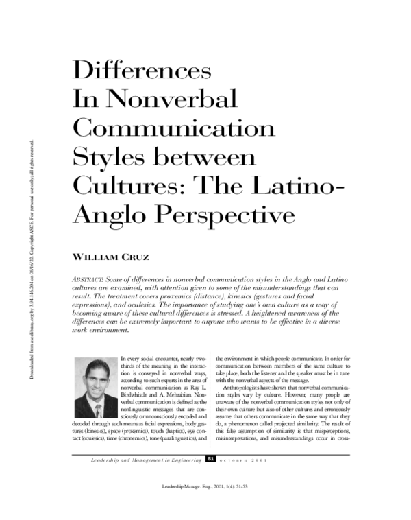 (PDF) Differences In Nonverbal Communication Styles between Cultures ...