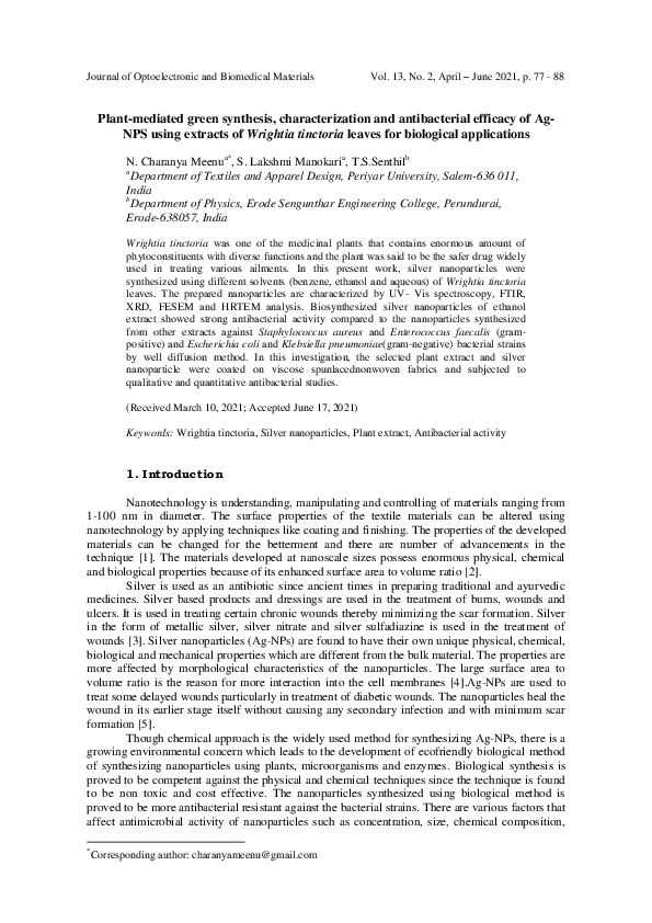 (PDF) Plant-mediated green synthesis, characterization and antibacterial efficacy of Ag-NPS ...
