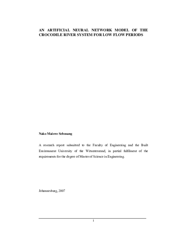 (PDF) An artificial neural network model of the Crocodile river system for low flow periods