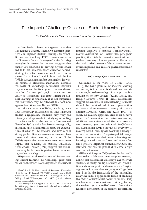 (PDF) The Impact of Challenge Quizzes on Student Knowledge