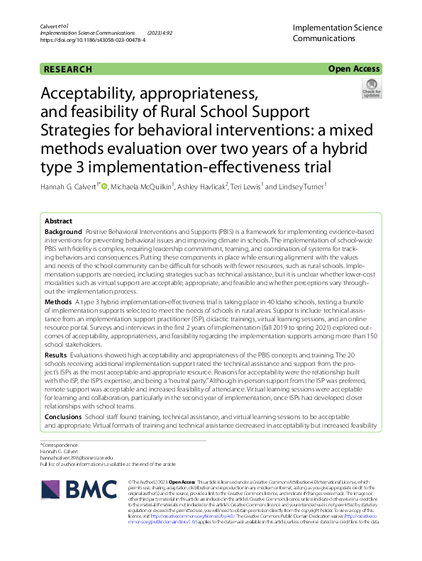 (PDF) Acceptability, appropriateness, and feasibility of Rural School ...