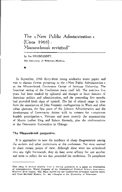 (PDF) The "New Public Administration"(circa 1968) : Minnowbrook revisited