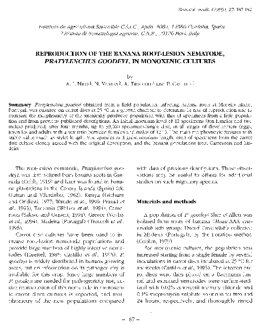 (PDF) Reproduction of the banana root-lesion nematode, Pratylenchus ...