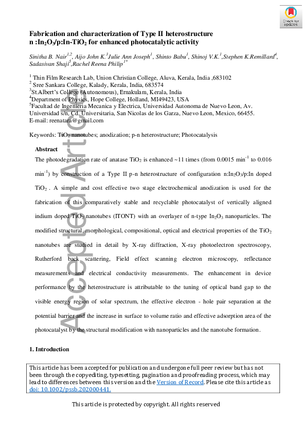 (PDF) Fabrication and Characterization of Type‐II Heterostructure n ...