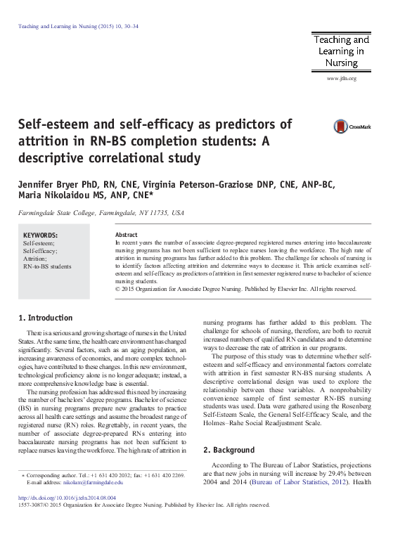 (PDF) Self-esteem and self-efficacy as predictors of attrition in RN-BS ...