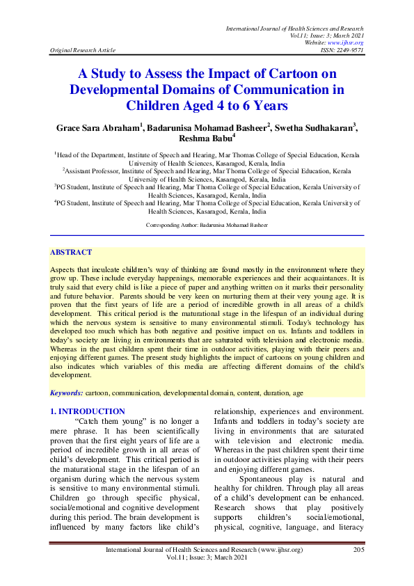 (PDF) A Study to Assess the Impact of Cartoon on Developmental Domains ...