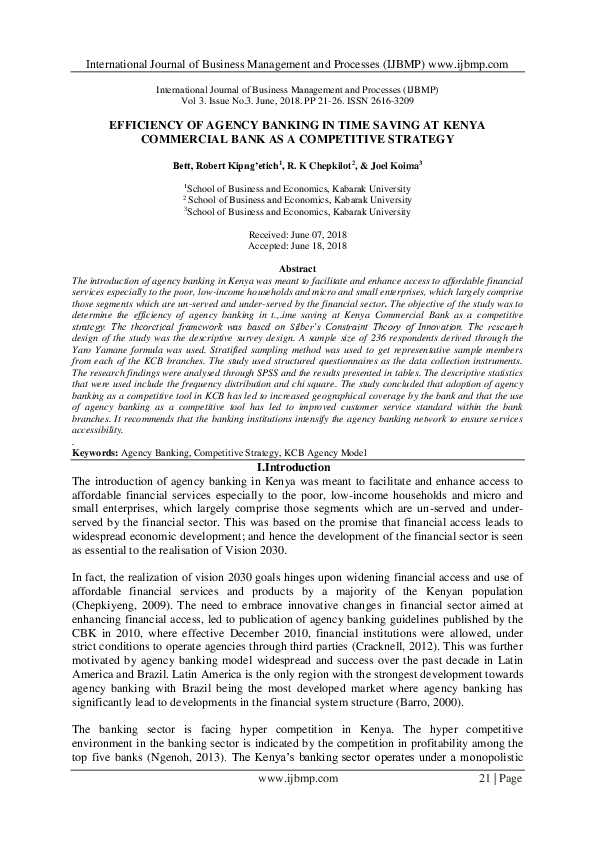 (PDF) Efficiency of Agency Banking at KCB