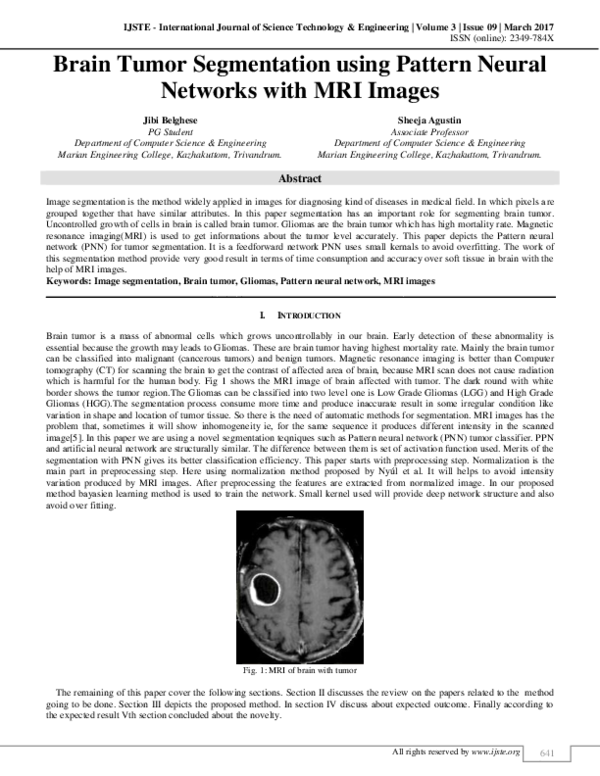 (PDF) Brain Tumor Segmentation using Pattern Neural Network with MRI Images