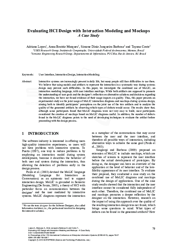 (PDF) Evaluating HCI Design with Interaction Modeling and Mockups - A Case Study