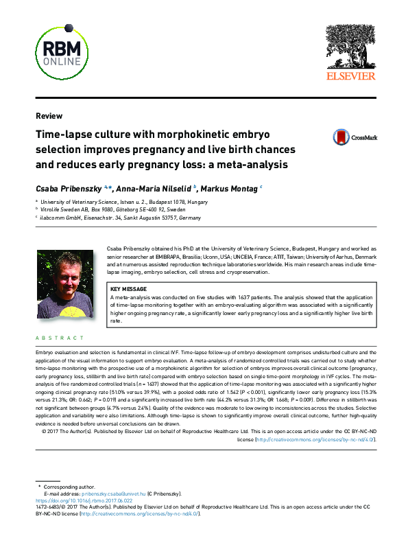 (PDF) Time-lapse culture with morphokinetic embryo selection improves ...