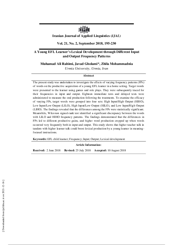 (PDF) A Young EFL Learner’s Lexical Development through Different Input ...