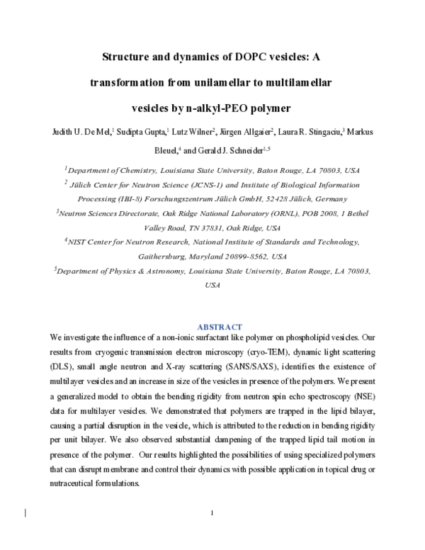 (PDF) Structure and dynamics of DOPC vesicles: A transformation from ...