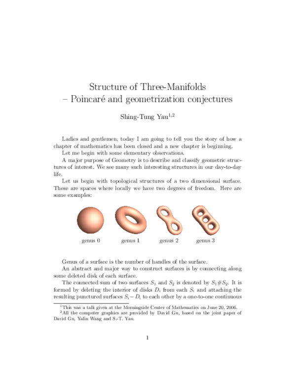 (PDF) Structure of Three-Manifolds - Poincare and geometrization ...