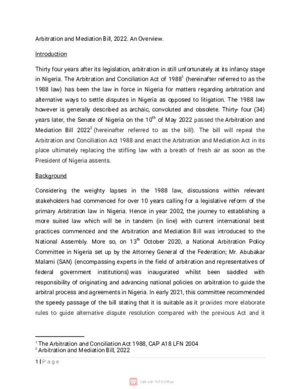 (PDF) An Overview of the Arbitration and Mediation Bill 2020