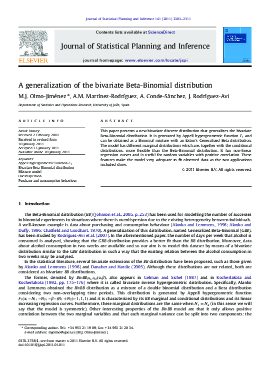 Pdf A Generalization Of The Bivariate Beta Binomial Distribution