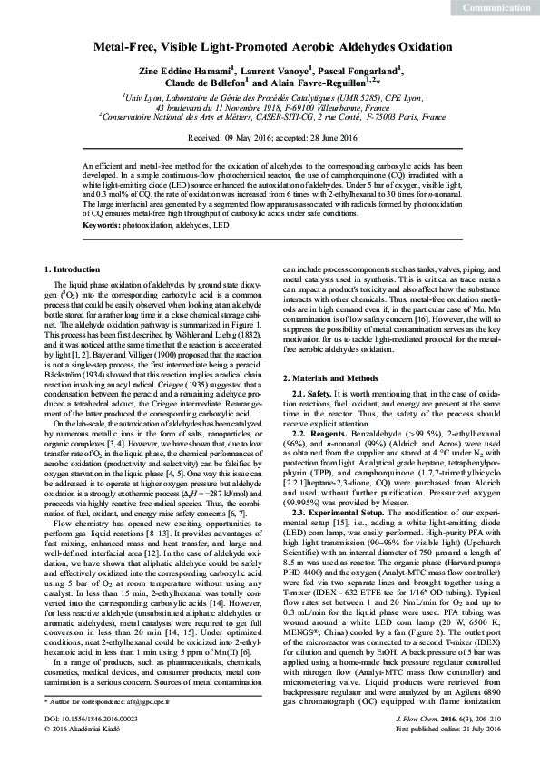 (PDF) Metal-free, visible light-promoted aerobic aldehydes oxidation