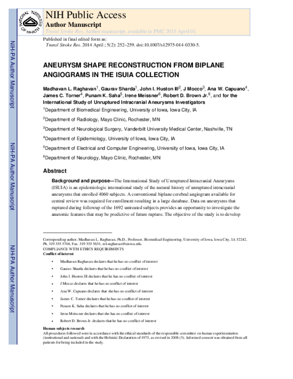 (PDF) Aneurysm Shape Reconstruction from Biplane Angiograms in the ...