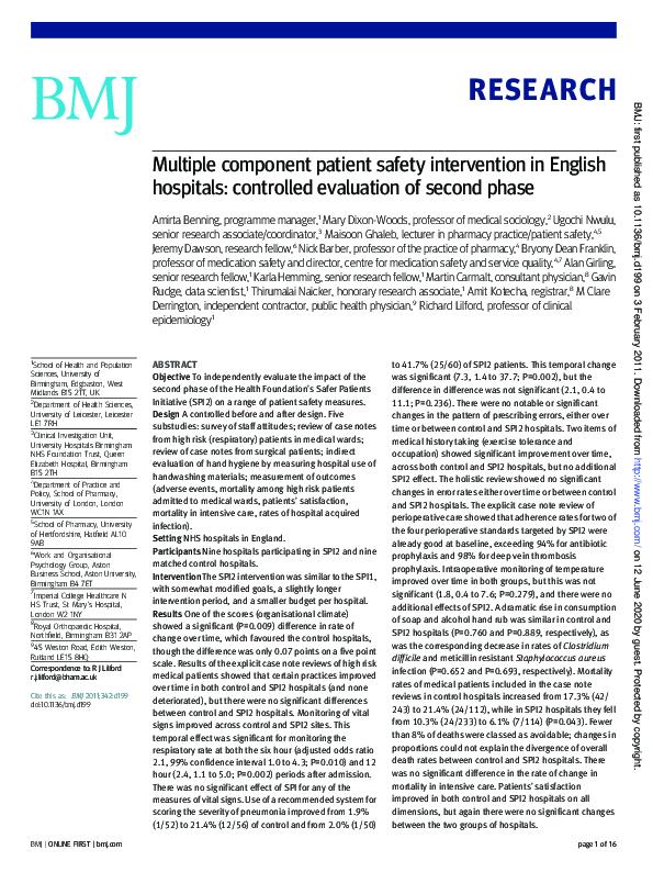 (PDF) Multiple component patient safety intervention in English hospitals: controlled evaluation ...